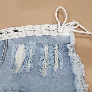 Shorts | Jean Short Denim Short Ripped Lace Up And Raw Hem | Poshmark